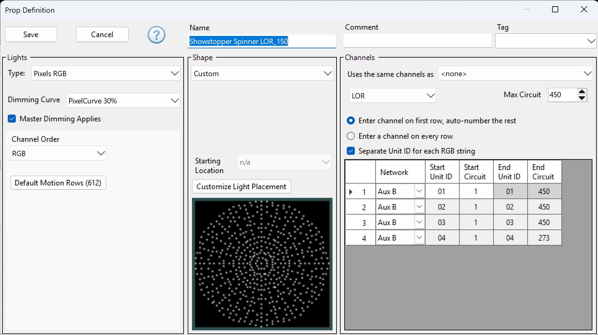 Odd behavior with prop imported motion rows - LOR RGB Devices - Light-O ...